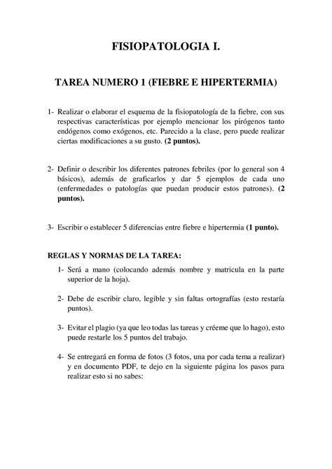 Tarea Numero Primer Parcial Fisiopatologia I Tarea Numero