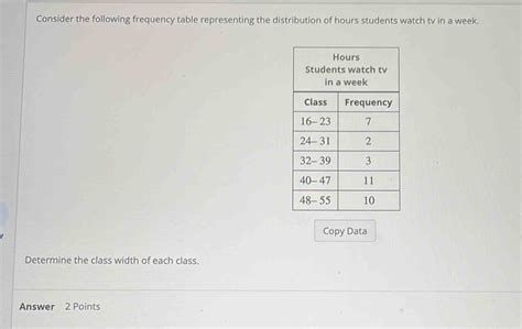 Solved Consider The Following Frequency Table Representing The