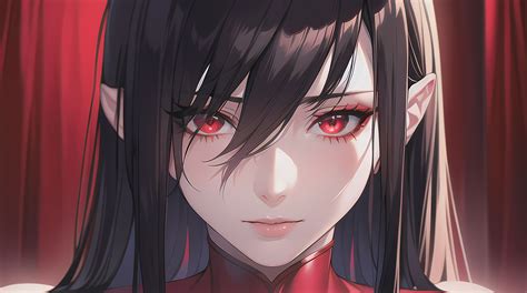 Wallpaper Red Eyes Black Hair Red Background Dangerous Closeup