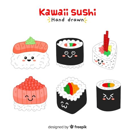Free Vector Kawaii Hand Drawn Sushi Collection