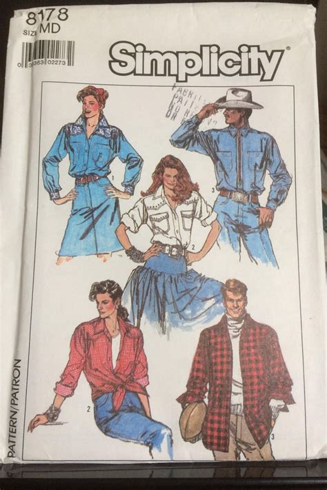 Misses Or Mens Loose Fitting Western Type Shirt Simplicity Etsy