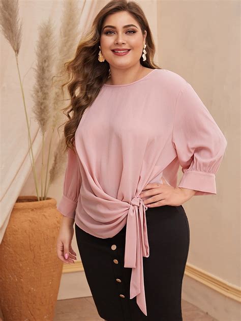 Ad Plus Keyhole Back Tie Front Top Tags Casual Pink Pastel Plain