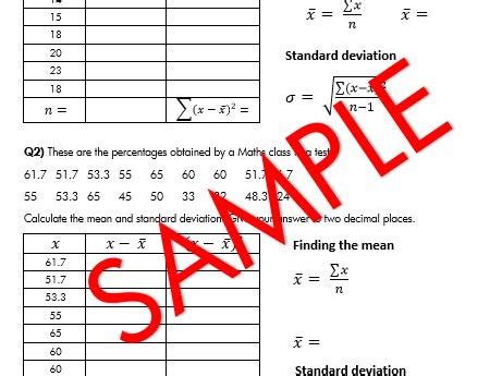 Standard Deviation Worksheets