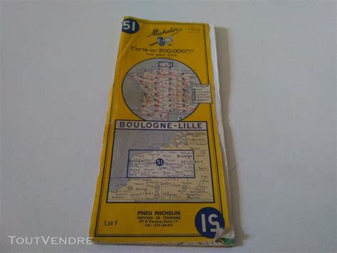 Carte Routière Ancienne Michelin 51 1966 Boulogne Lille Voit Longjumeau