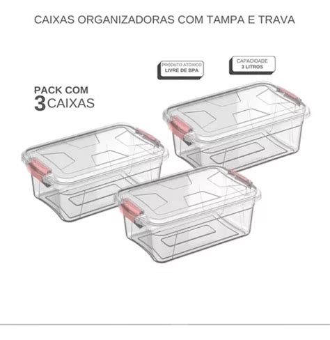 Kit 3 Caixas Organizadoras Transparente 3 Litros Pp Uninjet