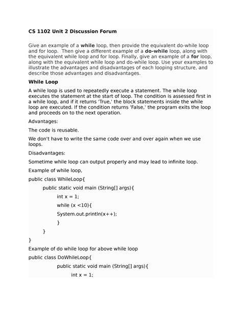 cs 1102 unit 2 discussion forum cs 1102 unit 2 discussion forum give an example of a while