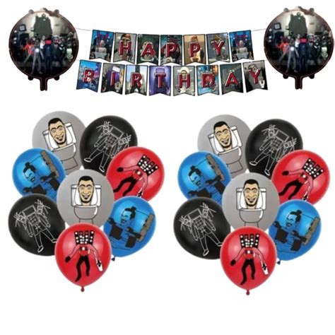 Set Banderín Globos Látex Cumpleaños Skibi Toilert Tu Fiesta a un Click
