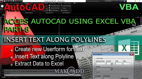 access autocad using excel vba part 8 insert text along polyline youtube