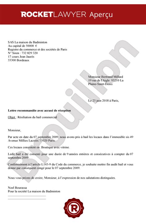 Résiliation de bail commercial hors échéance