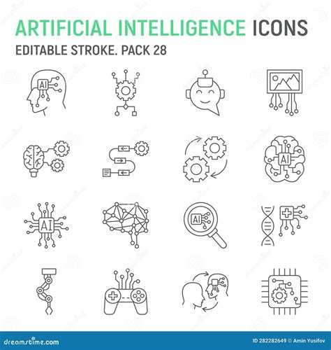 Artificial Intelligence Line Icon Set Stock Vector Illustration Of