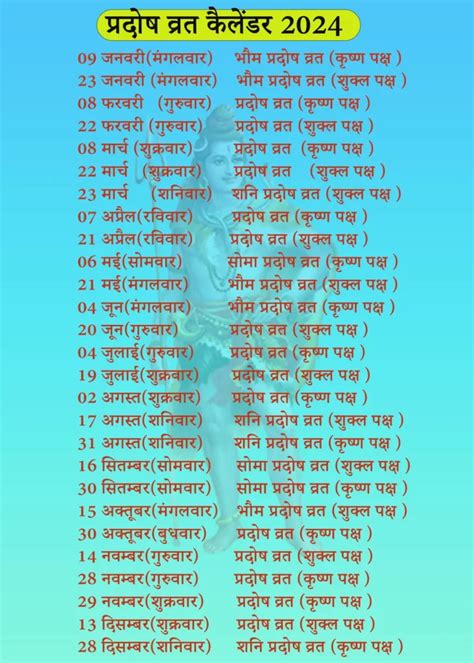 Pradosh Vrat List In Hindi List Pdf
