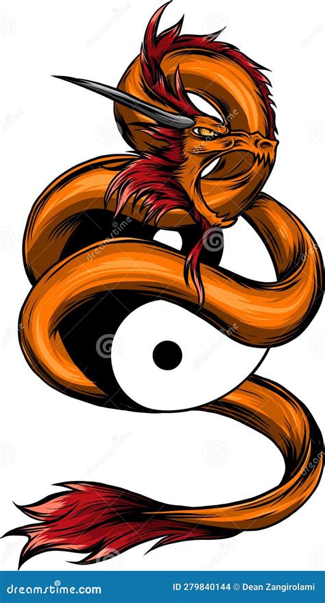 Illustration Vectorielle Du Symbole Dragon Et Yin Yang Illustration