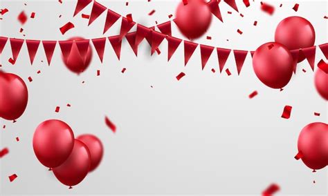 Banner de fiesta de celebración con fondo de globos rojos Vector Premium