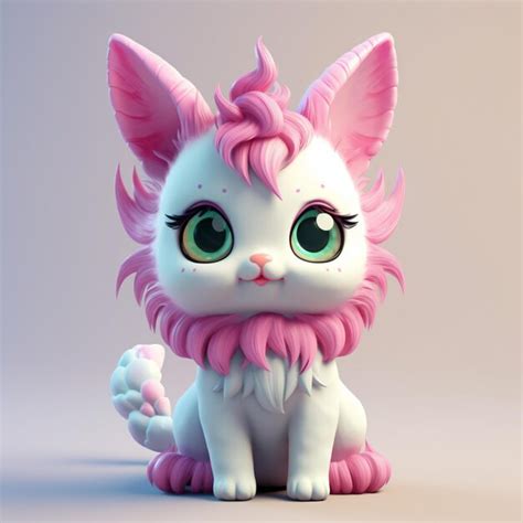 Premium Ai Image A White Cat With Pink Hair And Green Eyes