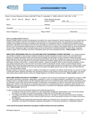 Fillable Online Broward ACKNOWLEDGEMENT FORM Broward College