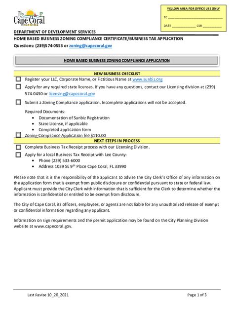 Fillable Online ZONING COMPLIANCE CERTIFICATE BUSINESS TAX Revize