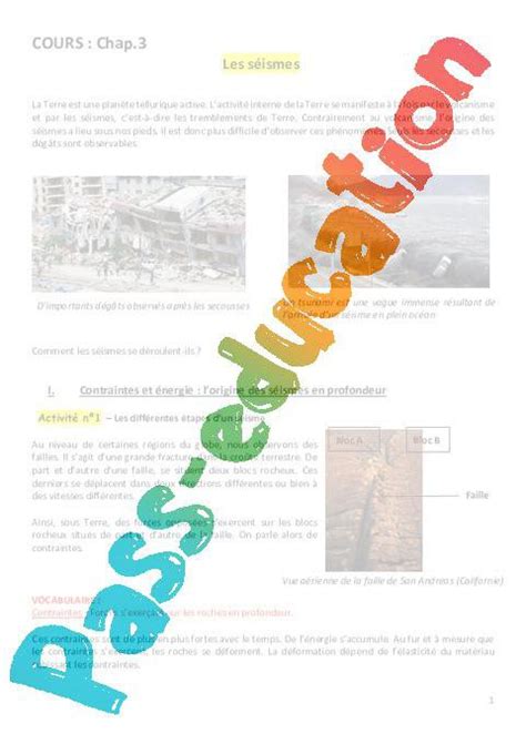 Les séismes 4ème Séquence complète PDF à imprimer par Pass