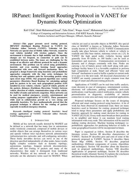 pdf irpanet intelligent routing protocol in vanet for dynamic route optimization
