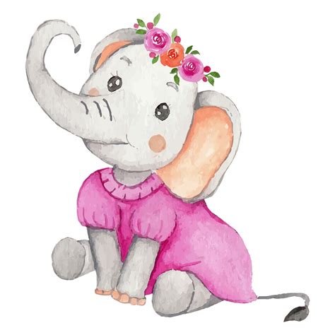 süß Elefant mit ein Blume Karikatur Hand gezeichnet Clip Kunst Element