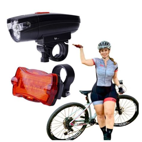 Kit Lanterna Farol De Bike E Sinalizador Traseiro Pisca Alerta Luz De