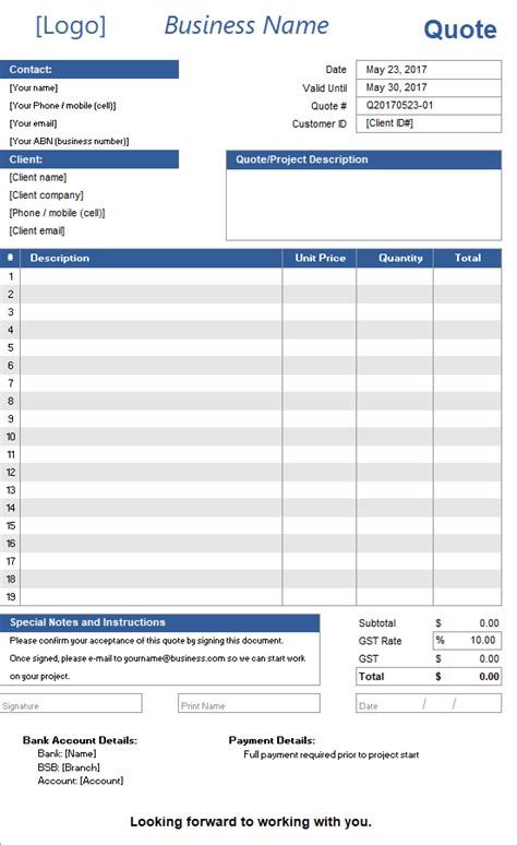 Quote Spreadsheet Template Pro Version Excelsupersite