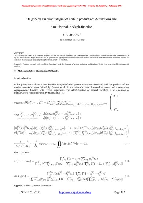 pdf on general eulerian integral of certain products of a functions and a multivariable aleph