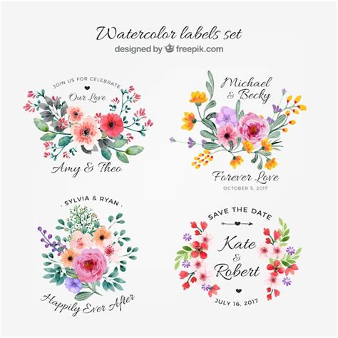 Colección de etiquetas florales en acuarela Vector Gratis