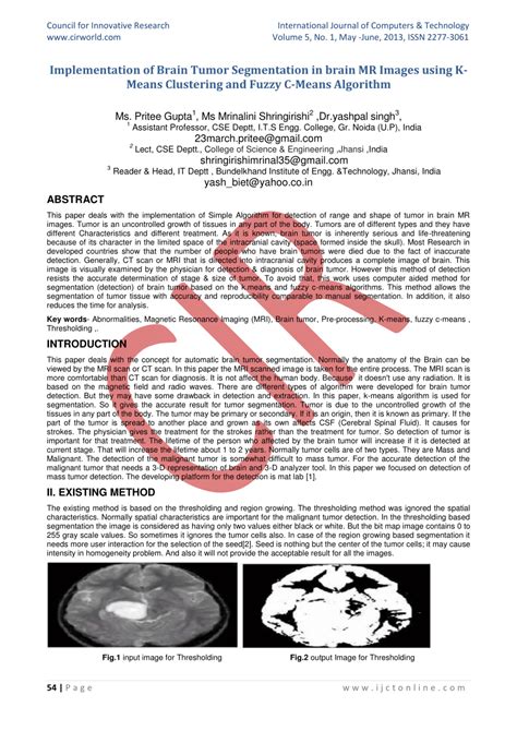 pdf implementation of brain tumor segmentation in brain mr images using k means clustering and