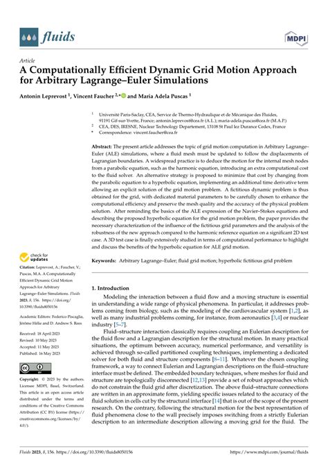 pdf a computationally efficient dynamic grid motion approach for arbitrary lagrange euler
