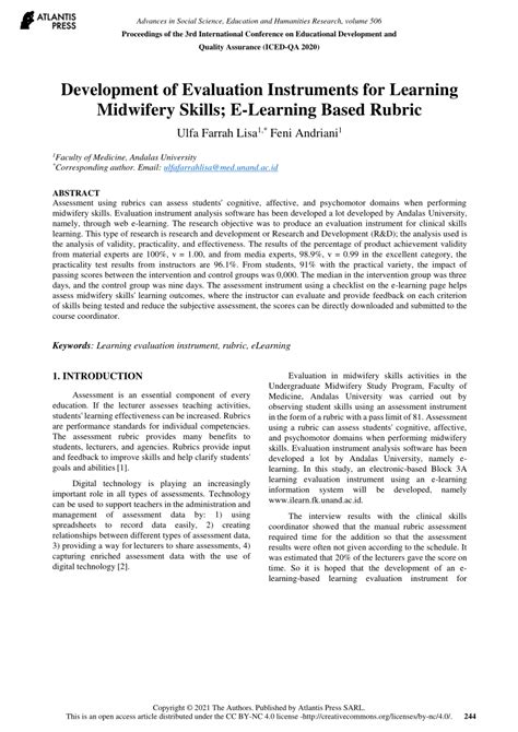 pdf development of evaluation instruments for learning midwifery skills e learning based rubric