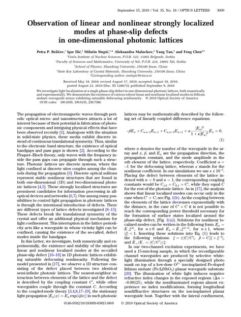 pdf observation of linear and nonlinear strongly localized modes at phase slip defects in one