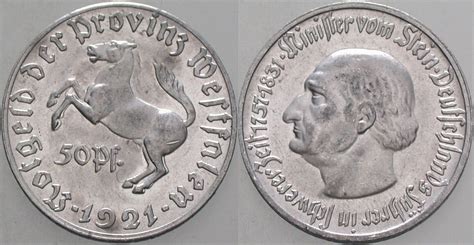 Provinz Westfalen 50 Pfennig 1921 Freiherr vom Stein Vorzüglich MA Shops