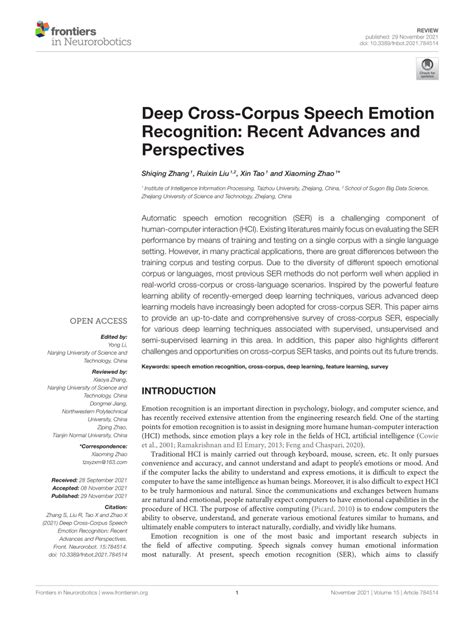 pdf deep cross corpus speech emotion recognition recent advances and perspectives