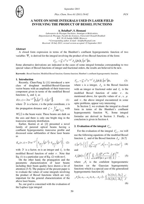 pdf a note on some integrals used in laser field involving the product of bessel functions