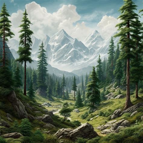 Premium AI Image Painting Of A Mountain Scene With A Stream Running