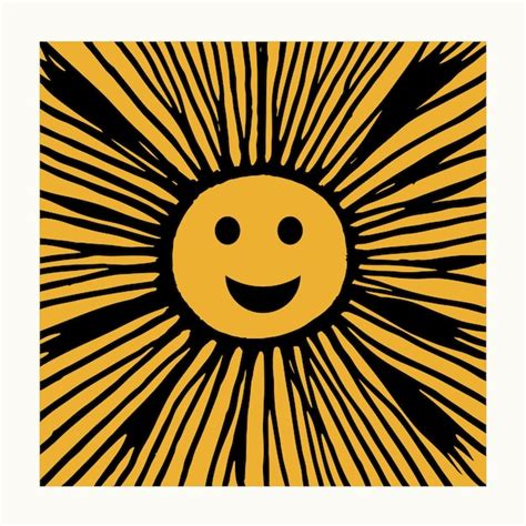 Premium Vector Drawing Of Cute Yellow Sun Mid Century Modern Sunshine