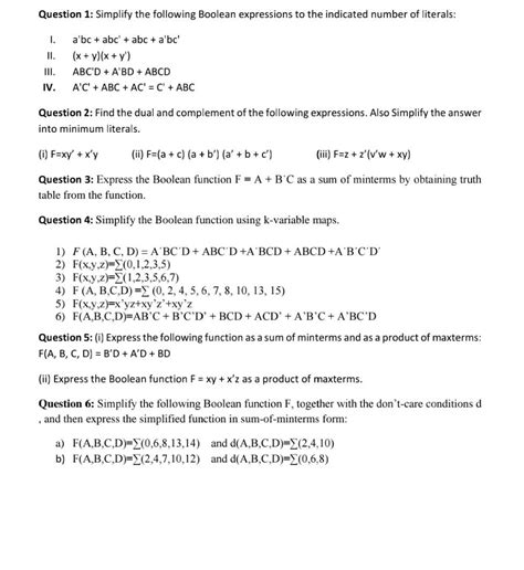 question 1 simplify the following boolean