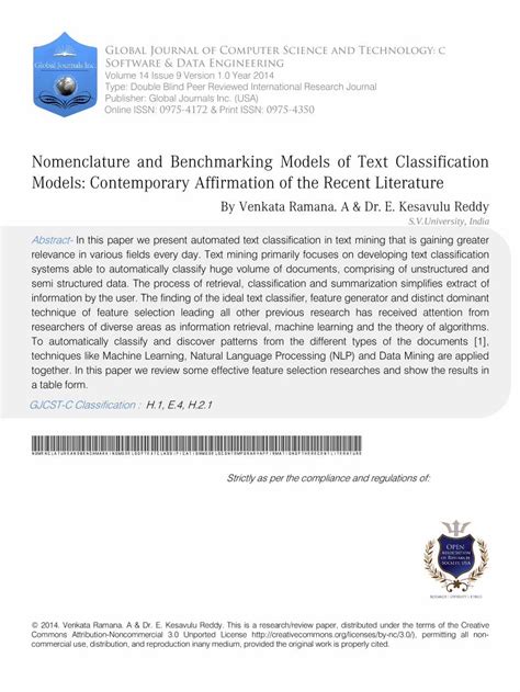 pdf nomenclature and benchmarking models of text · nomenclature and benchmarking models of