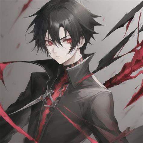 Anime Boy With Black Hair Red Eyes And A Black Gree