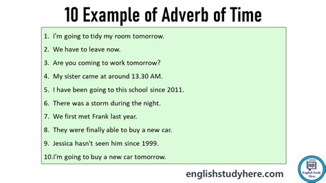 10 Example Of Adverb Of Time Sentences With Adverbs Of Time In English