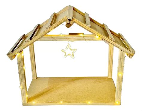 Casita Pesebre Para Nacimiento Navideño De Madera Con Luces Meses sin