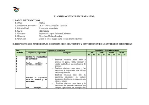 Planificación Curricular Anual Primero SEC PLANIFICACIÓN CURRICULAR