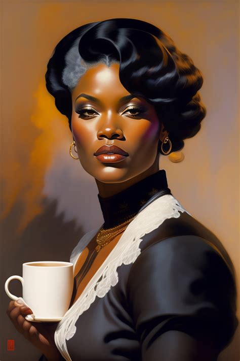 Lexica Attractive Older Plump Black Woman Drinking Steaming Coffee