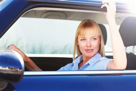 Day Dreaming Modern Woman In The Front Seat Of A Car Thoughtful Young Woman Sitting In The