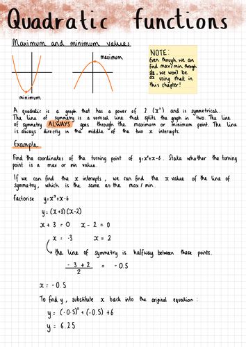 quadratic functions notes igcse cambridge additional mathematics teaching resources