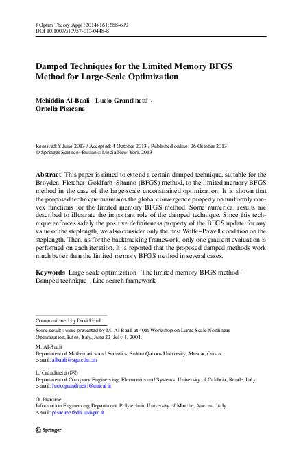 pdf damped techniques for the limited memory bfgs method for large scale optimization