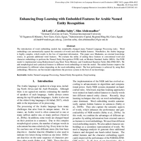 enhancing deep learning with embedded features for arabic named entity recognition acl anthology