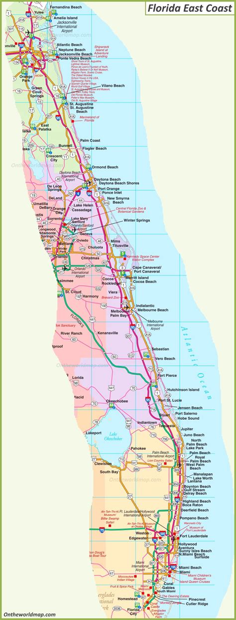Florida East Coast Map United States Map