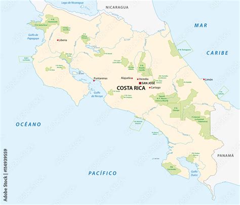 Vector Map Of The National Parks Of Costa Rica Stock Vector Adobe Stock