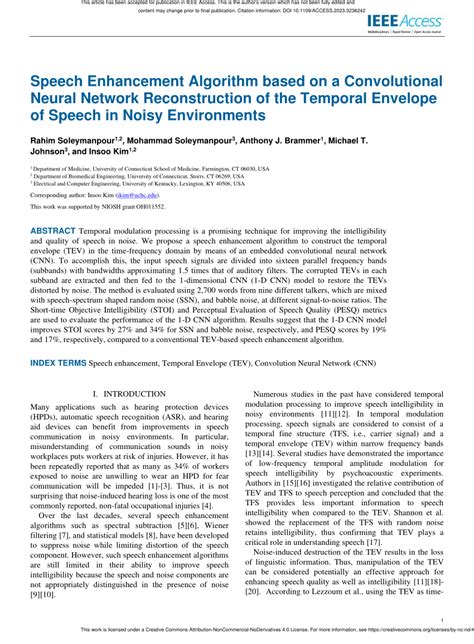 pdf speech enhancement algorithm based on a convolutional neural network reconstruction of the